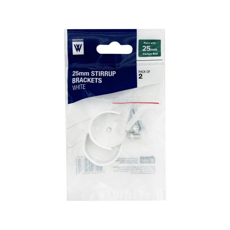 25mm White Curtain Rod Stirrup Bracket - 2 Pack - Smart Home Products